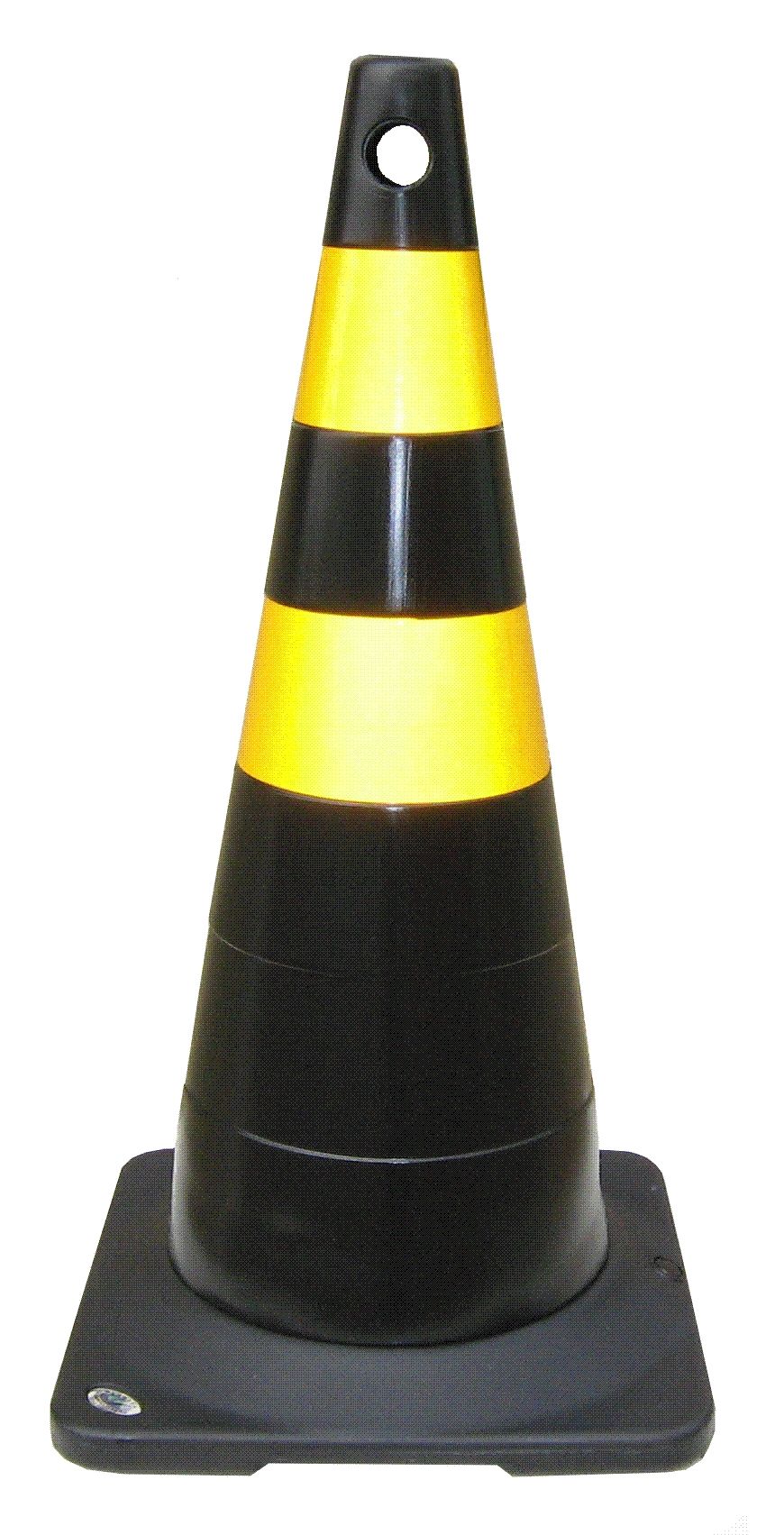 Cone de plastico rígido com 2 faixas REFLETIVAS, Preto/Amarelo c/ 50 cm ...